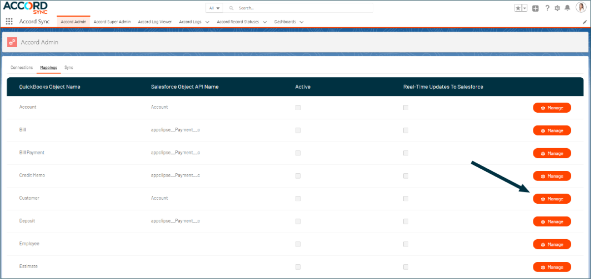 Configure QuickBooks/Salesforce Object Mappings - Accord Sync